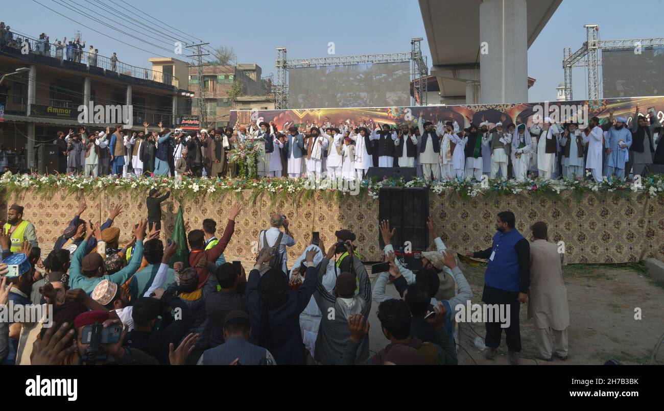 Lahore, Pakistan. 21st Nov, 2021. Hafiz Saad Rizvi leader of Tehreek-e ...