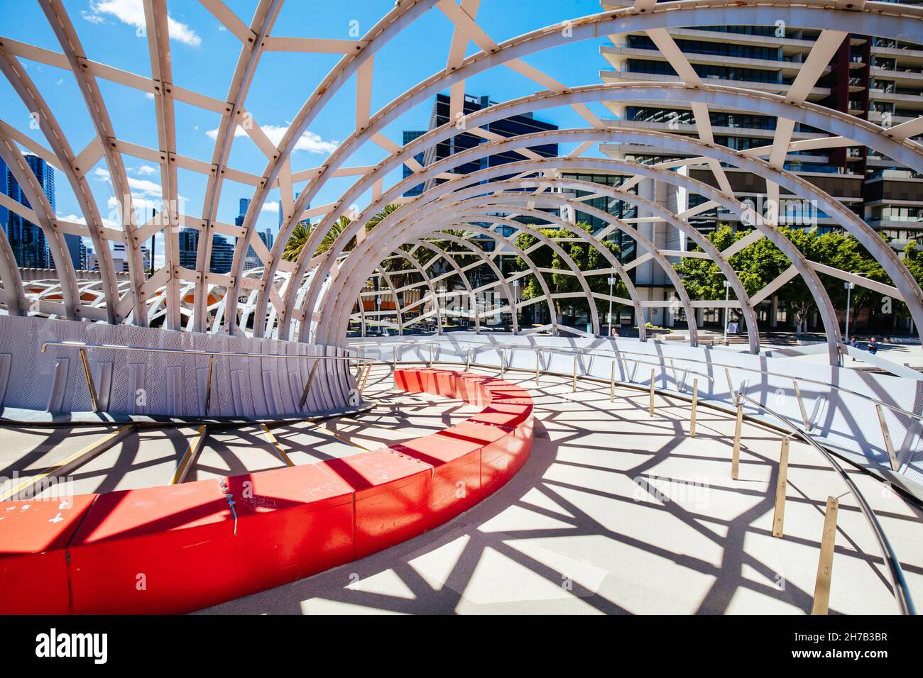 The iconic architecture of Webb Bridge on a warm spring morning in the ...