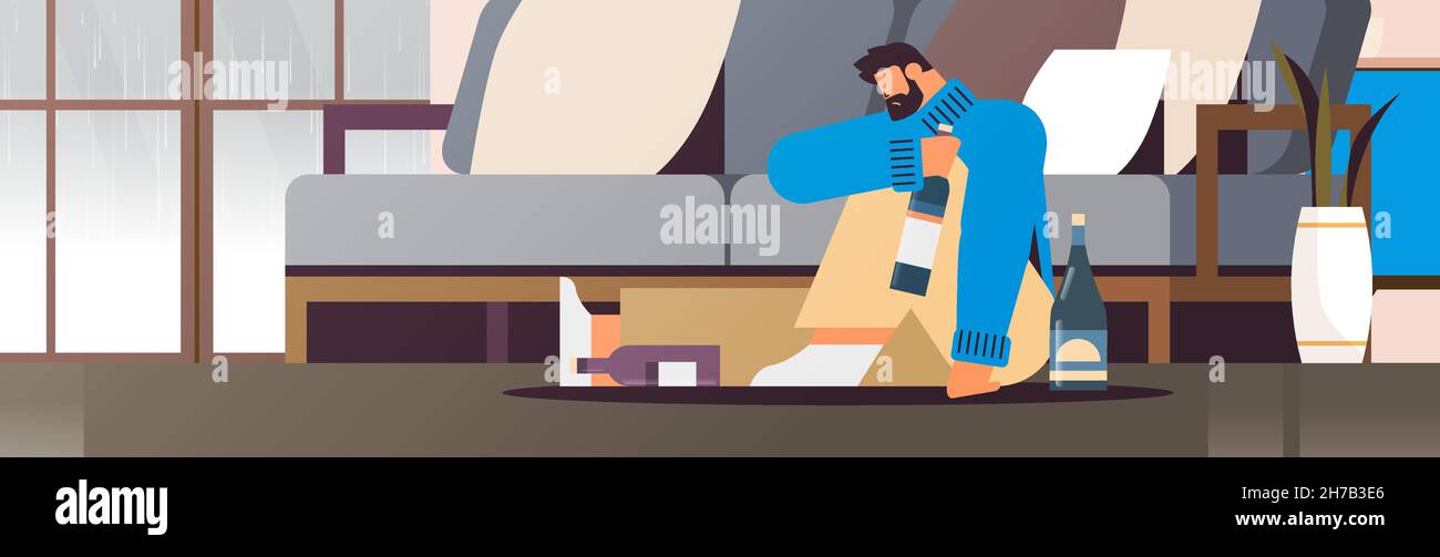 sad man drinker with bottles alcoholic drinking alone depressed ...