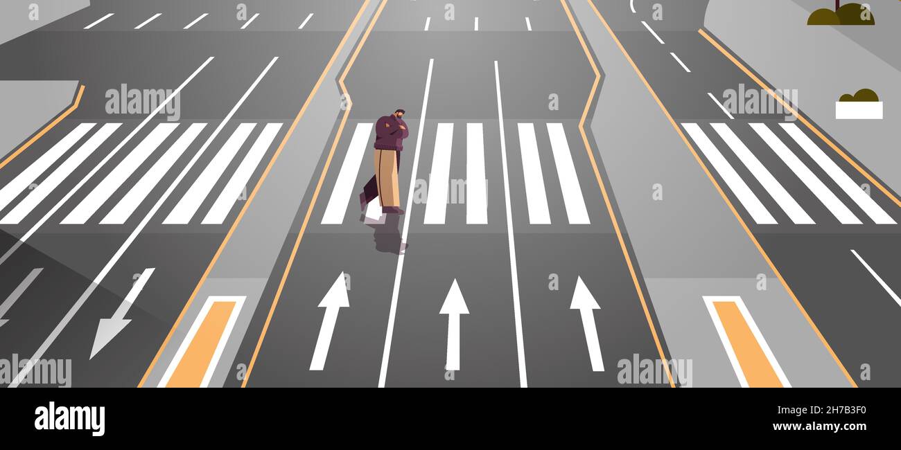 sad man depressed guy crossing street on crosswalk loneliness ...