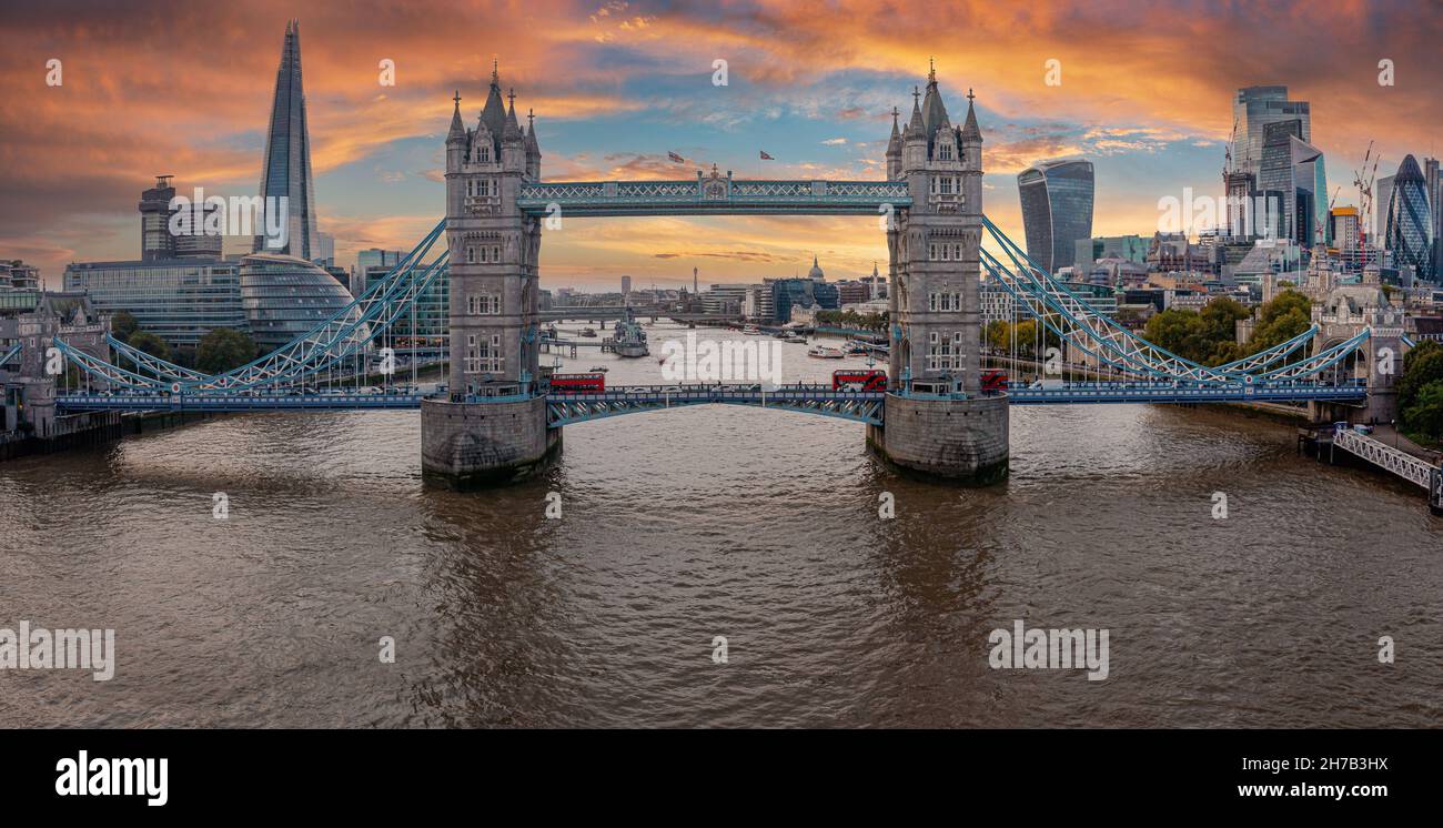 Aerial panoramic cityscape view of the London Tower Bridge Stock Photo ...