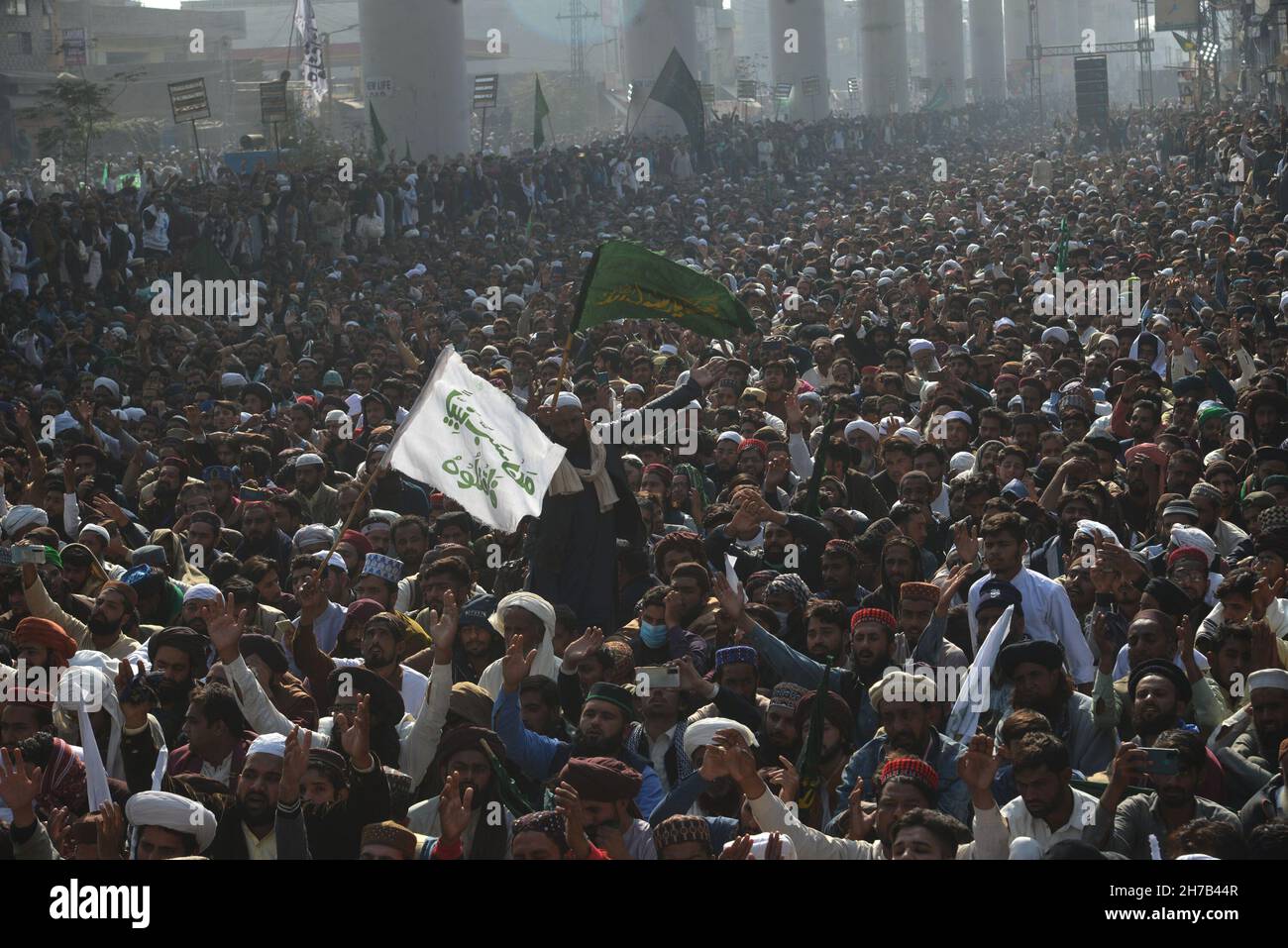 Lahore, Punjab, Pakistan. 21st Nov, 2021. Hafiz Saad Rizvi leader of ...