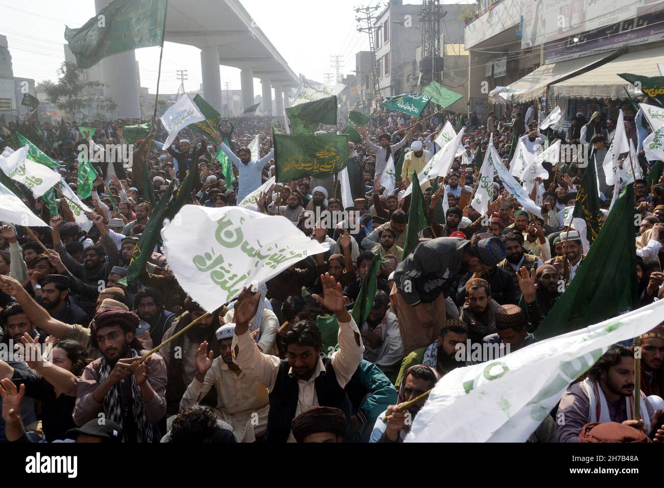Lahore, Punjab, Pakistan. 21st Nov, 2021. Hafiz Saad Rizvi leader of ...