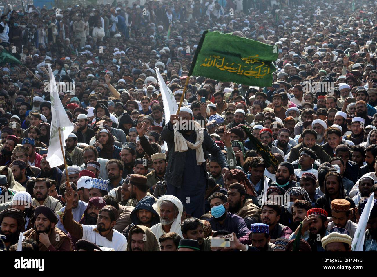Lahore, Punjab, Pakistan. 21st Nov, 2021. Hafiz Saad Rizvi leader of ...