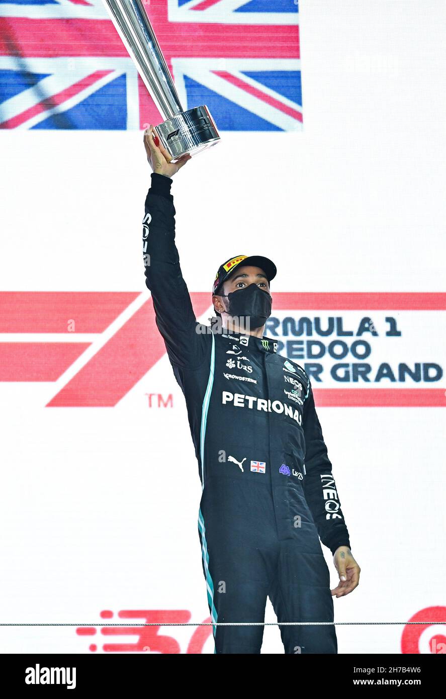 Doha, Qatar. 21st Nov, 2021. Winner Mercedes' Formula One driver Lewis ...