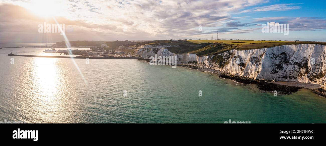 Aerial view of the White Cliffs of Dover. Close up view of the cliffs ...