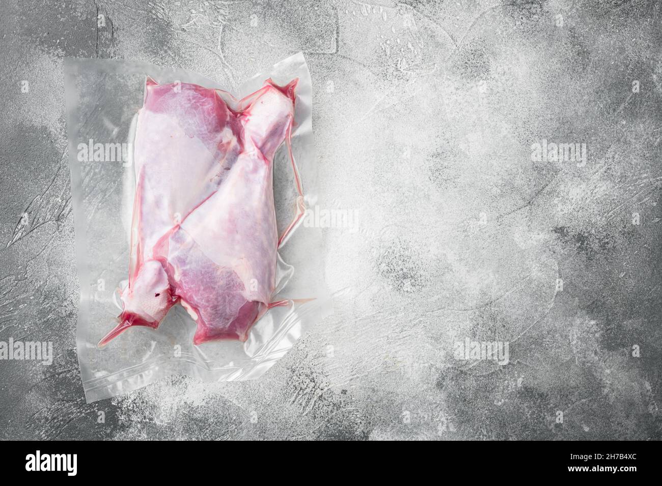 Poultry vacuum packed pack set, top view flat lay, with copy space for ...