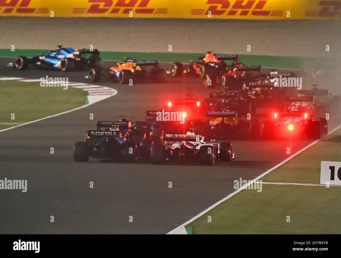 Doha, Qatar. 21st Nov, 2021. Formula One cars are seen during the final ...