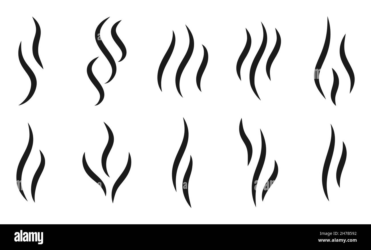 Aromas wavy icons set. Black silhouette steam, symbol smell smoking or ...