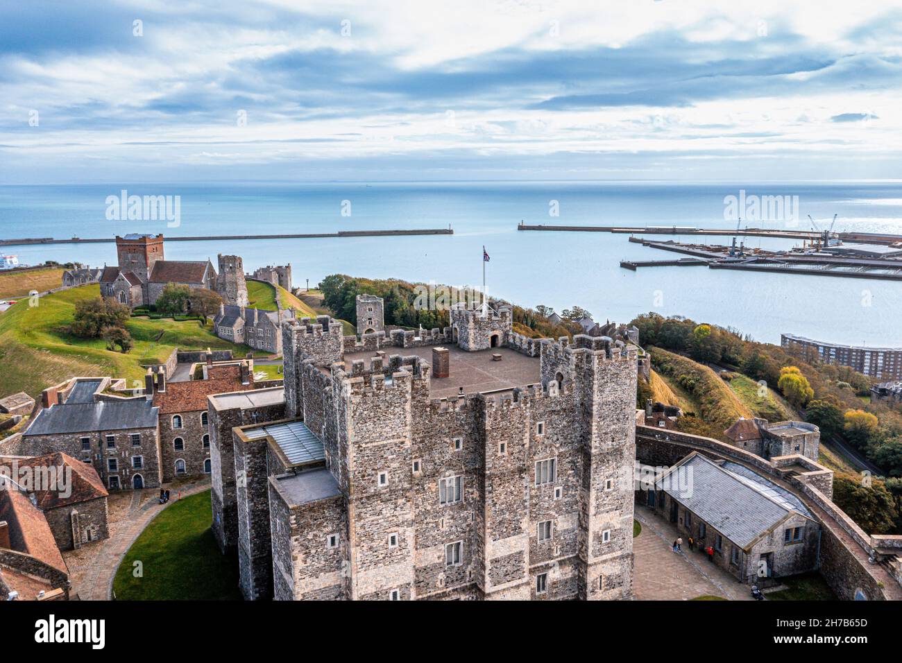 Aerial view of the Dover Castle. The most iconic of all English ...