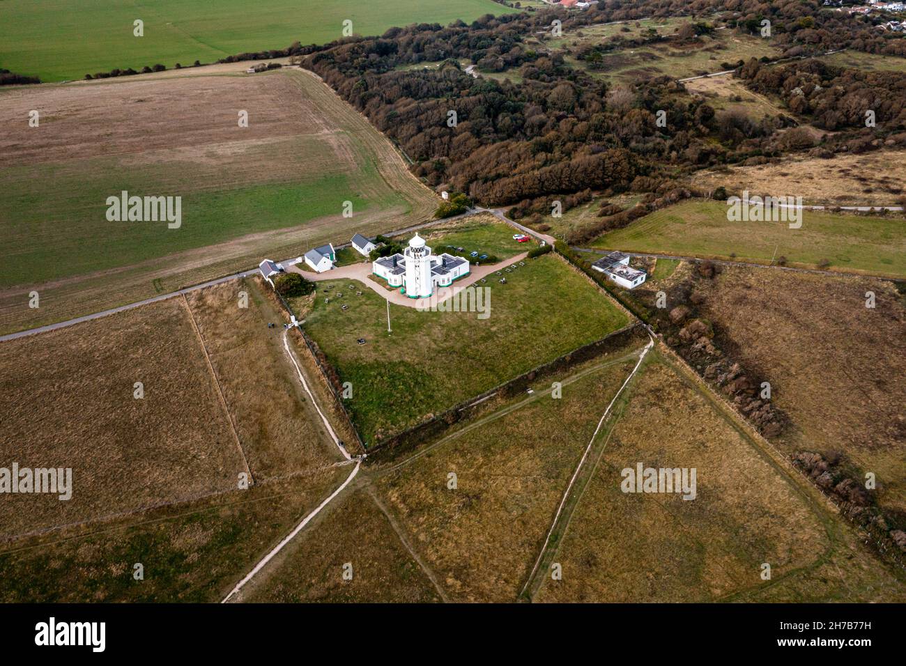Aerial view of the lighthouse at the white Cliffs of Dover Stock Photo ...