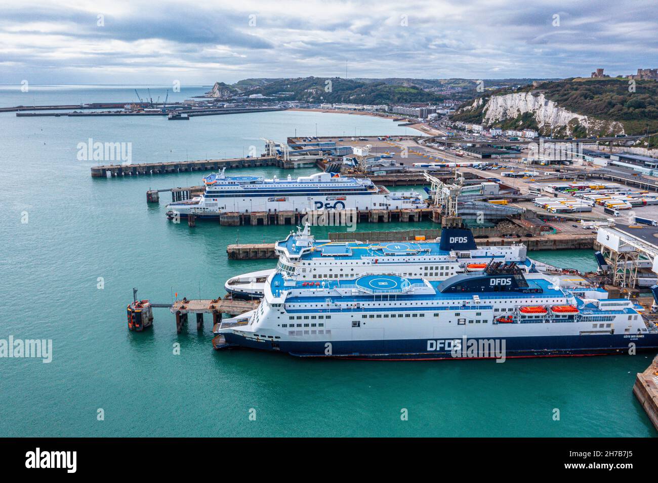 Aerial view of the Dover harbor with many ferries Stock Photo - Alamy