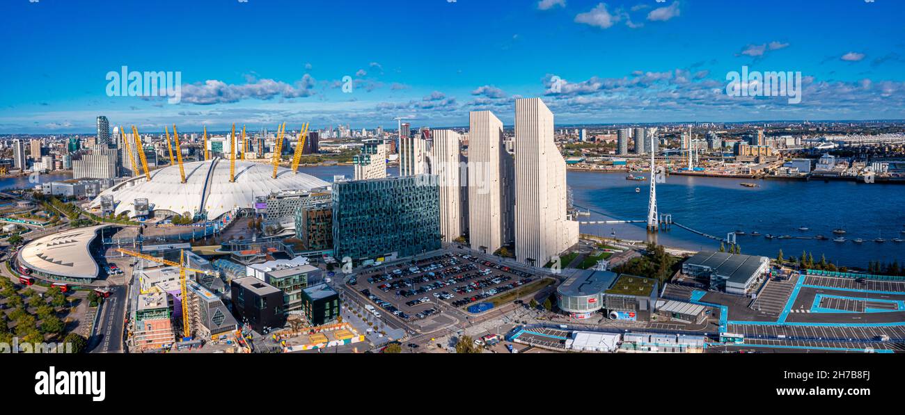 Aerial bird's eye view of the iconic O2 Arena near isle of Dogs Stock ...