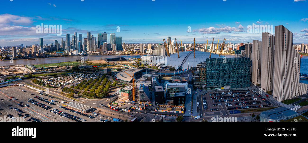 Aerial bird's eye view of the iconic O2 Arena near isle of Dogs Stock ...