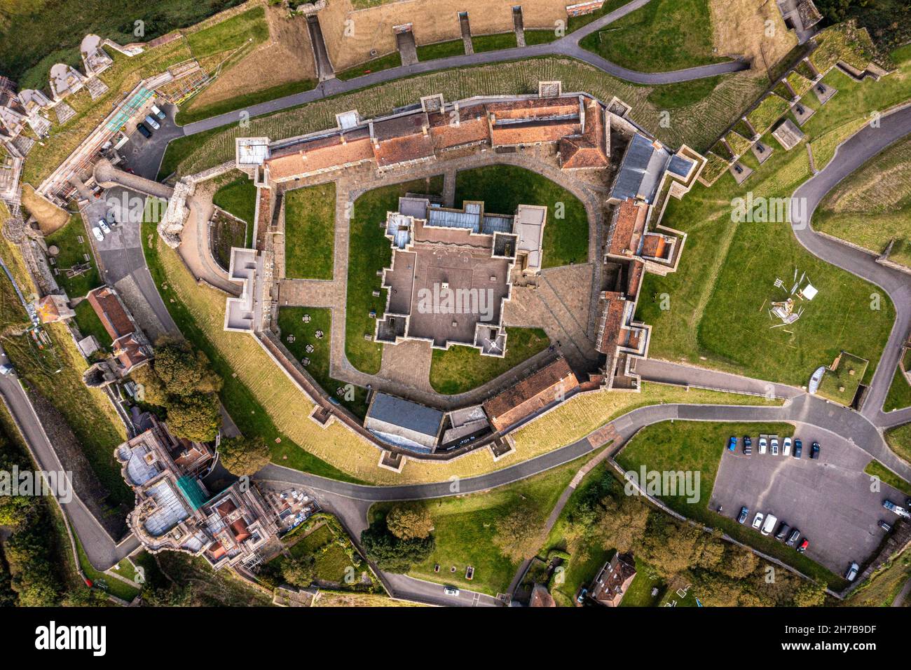 Aerial view of the Dover Castle. The most iconic of all English ...