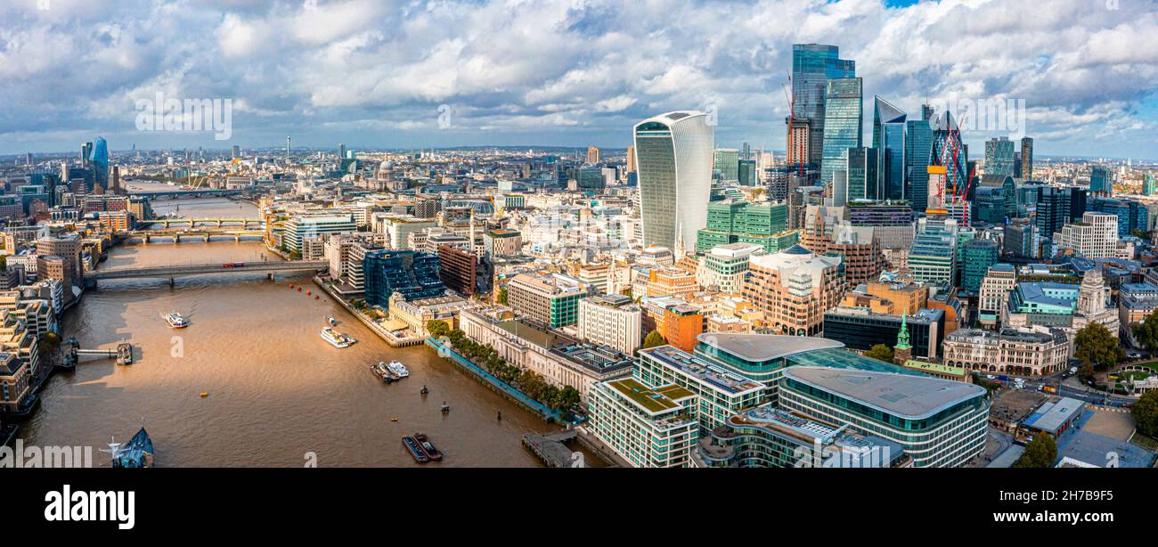 Aerial panoramic scene of the London city financial district Stock ...