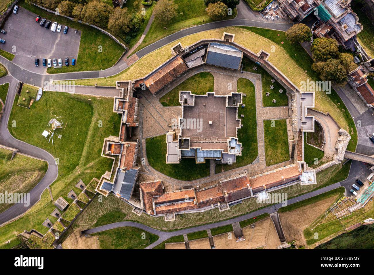 Aerial view of the Dover Castle. The most iconic of all English ...