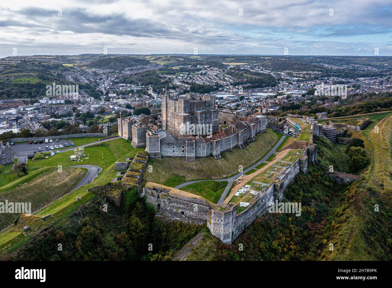Aerial view of the Dover Castle. The most iconic of all English ...