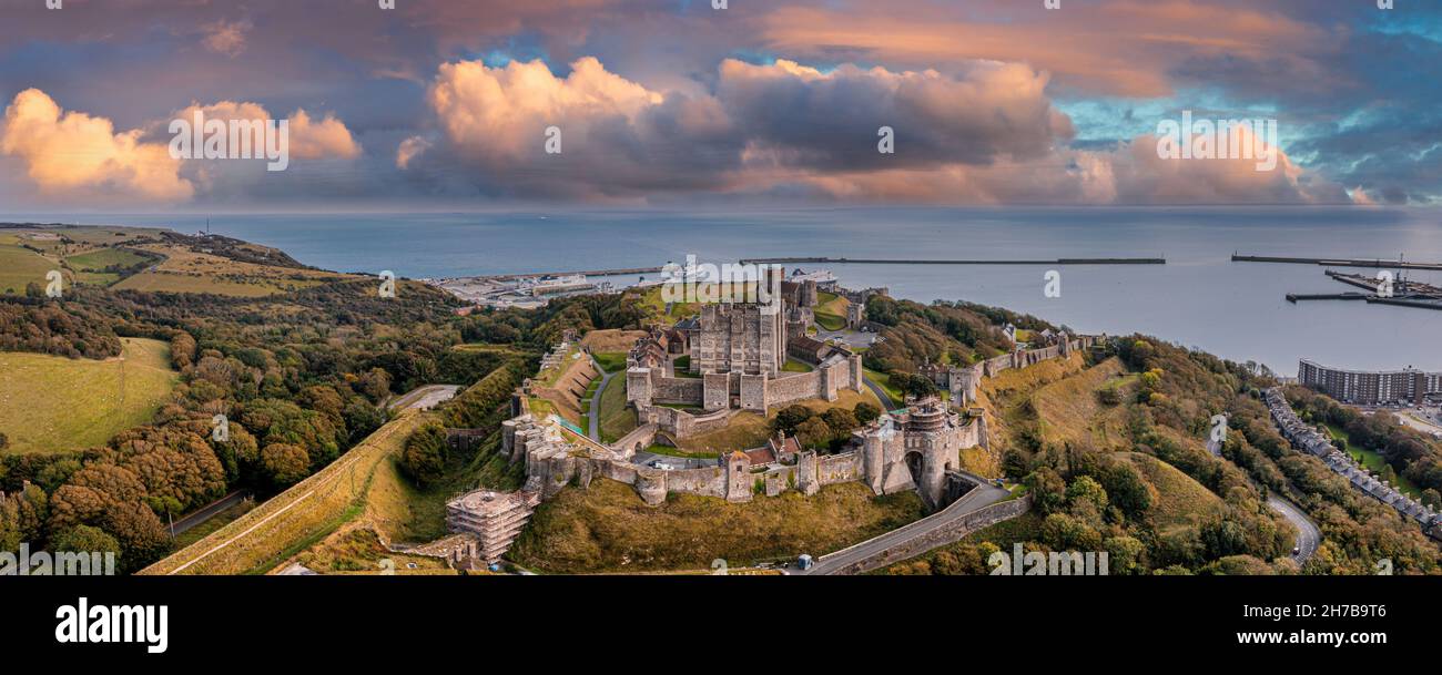 Aerial view of the Dover Castle. The most iconic of all English ...