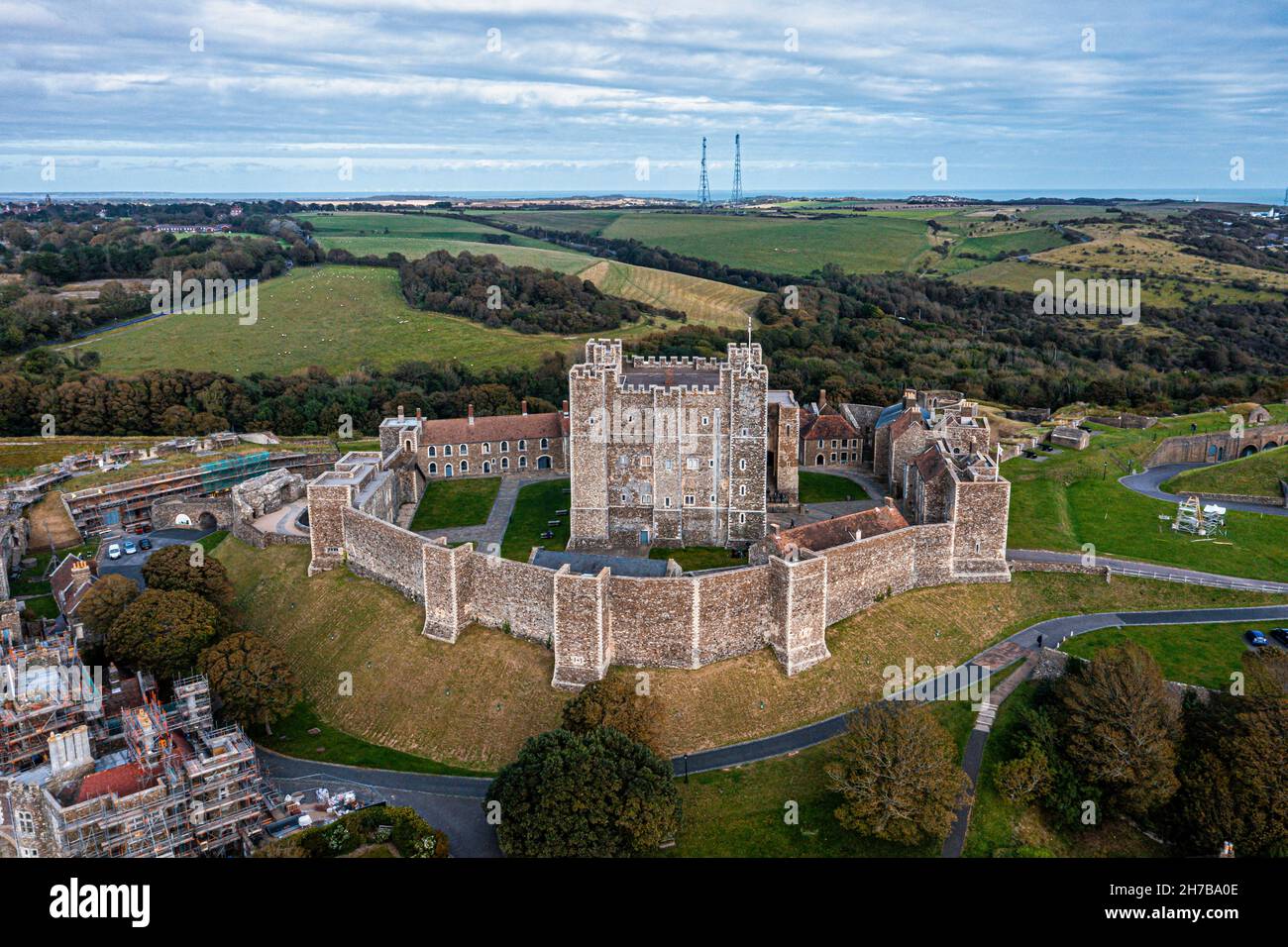 Aerial view of the Dover Castle. The most iconic of all English ...