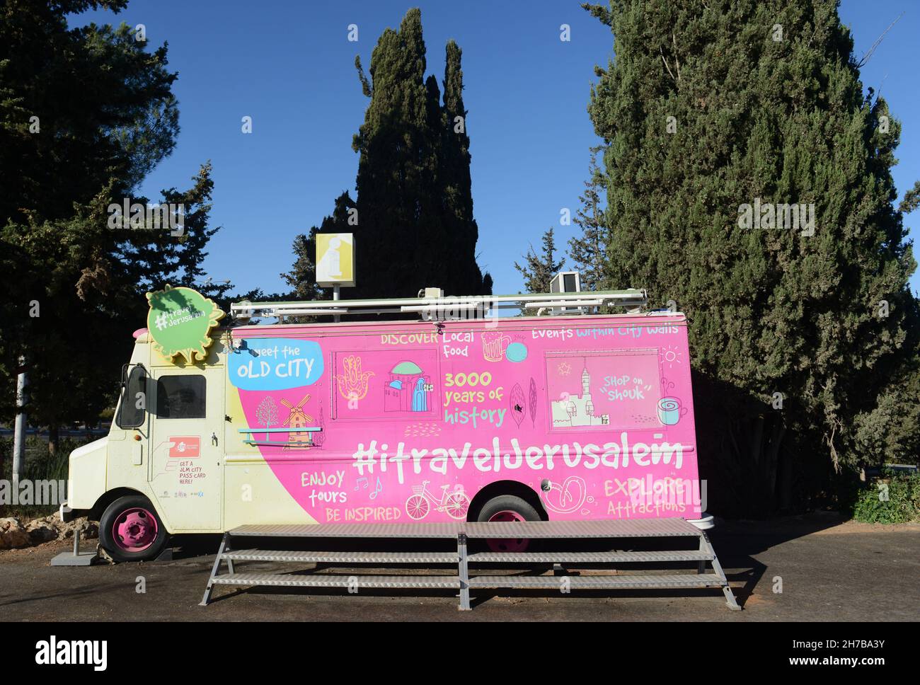 A tourist information truck near the Israeli museum in Jerusalem ...