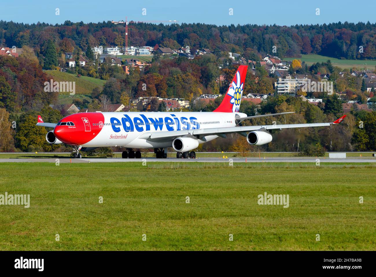 Edelweiss Air Airbus A340-300 airplane before departure at Zurich ...
