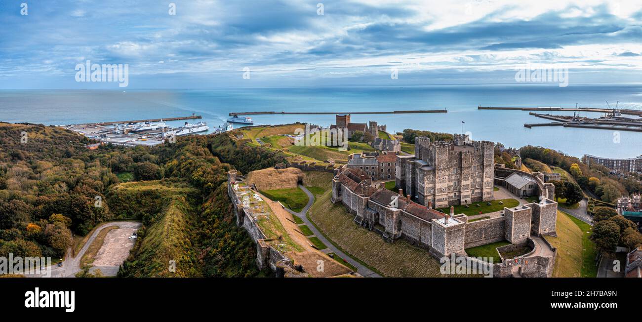 Aerial view of the Dover Castle. The most iconic of all English ...