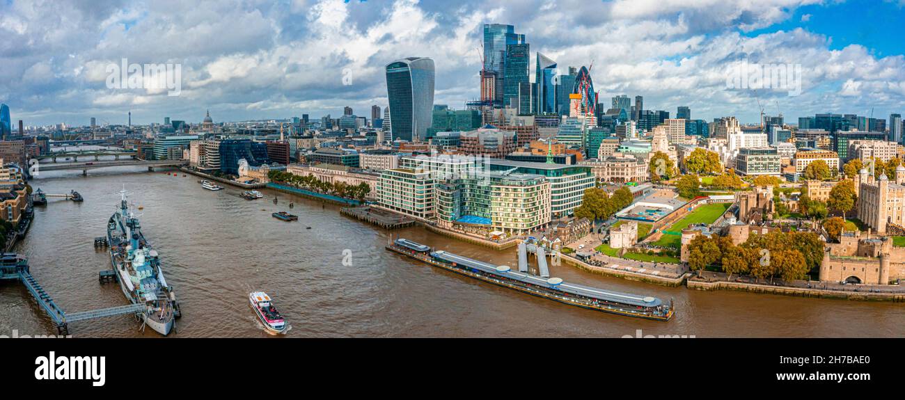 Aerial panoramic scene of the London city financial district Stock ...
