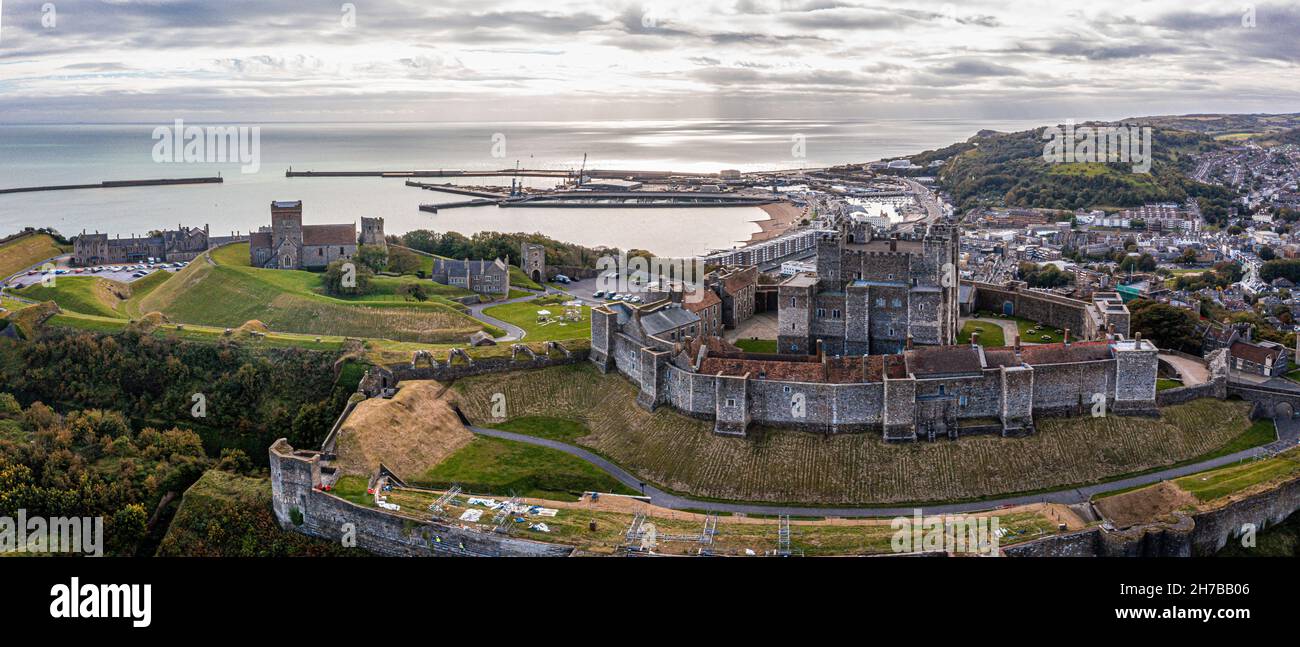 Aerial view of the Dover Castle. The most iconic of all English ...