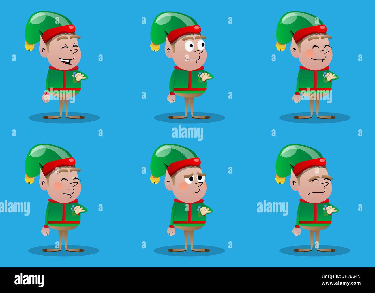 Christmas Elf holding a test tube. Vector cartoon character ...