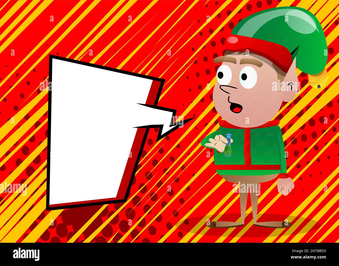 Christmas Elf holding a test tube. Vector cartoon character ...