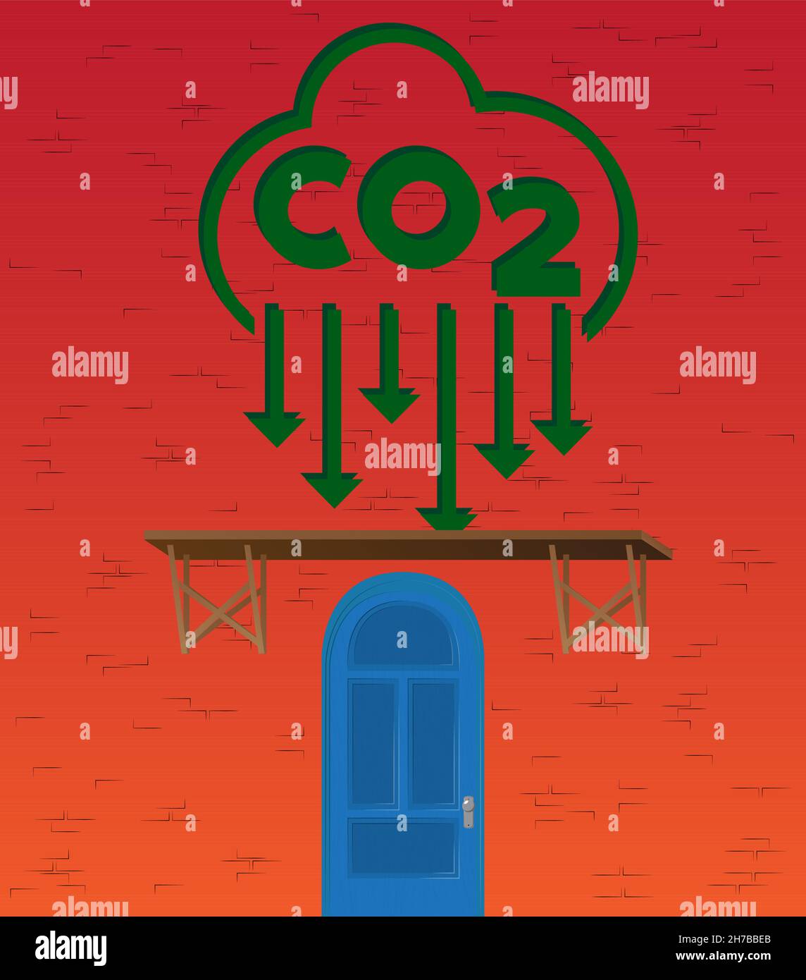 CO2 emission sign, Carbon dioxide icon with front door background ...