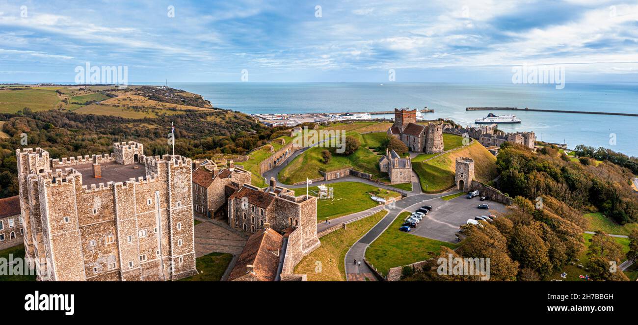 Aerial view of the Dover Castle. The most iconic of all English ...