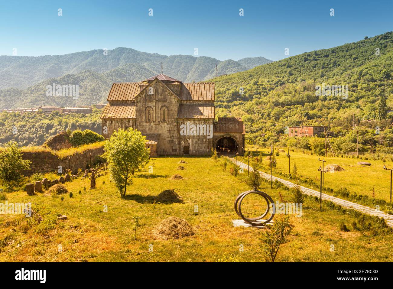 Aerial view of a famous monastery and fortress complex of Akhtala (10th ...