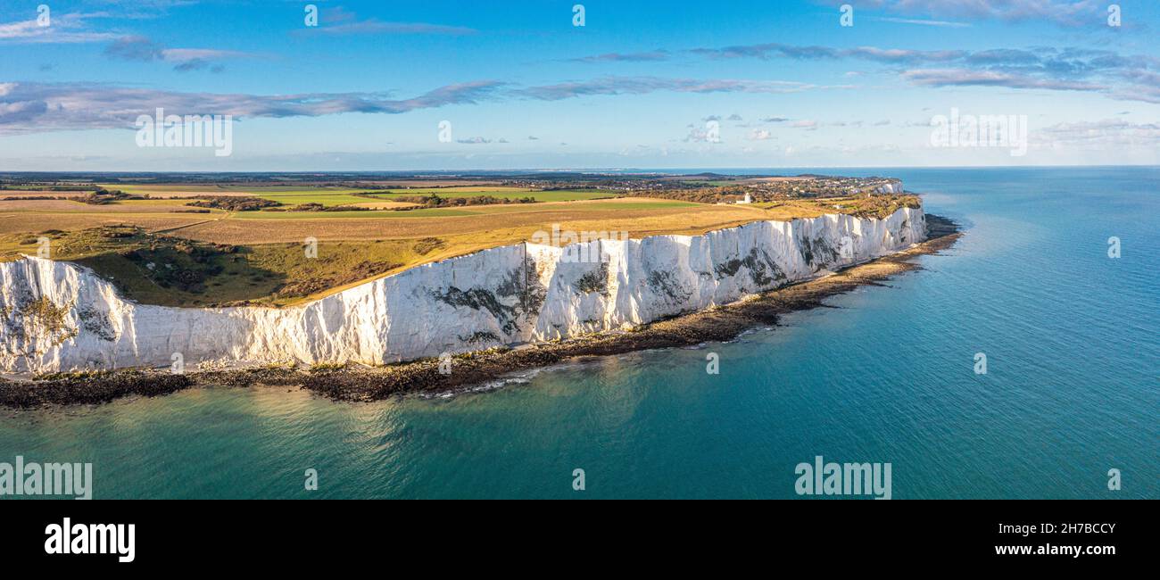 Aerial view of the White Cliffs of Dover. Close up view of the cliffs ...