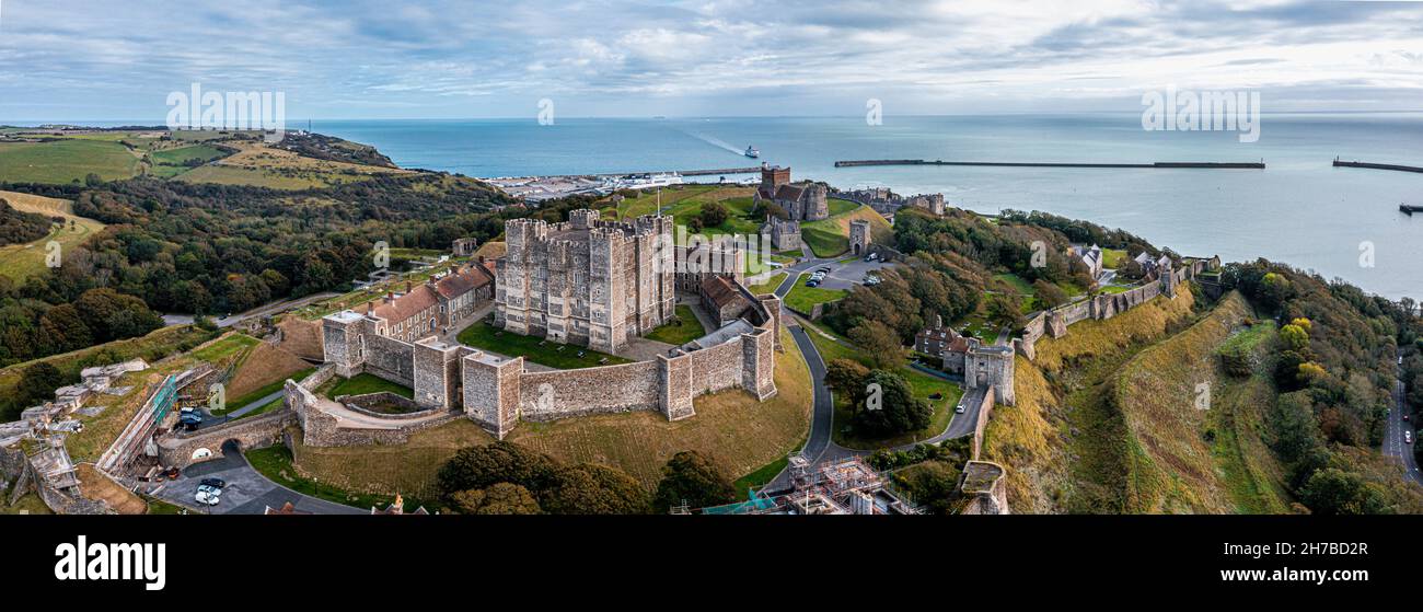 Aerial view of the Dover Castle. The most iconic of all English ...