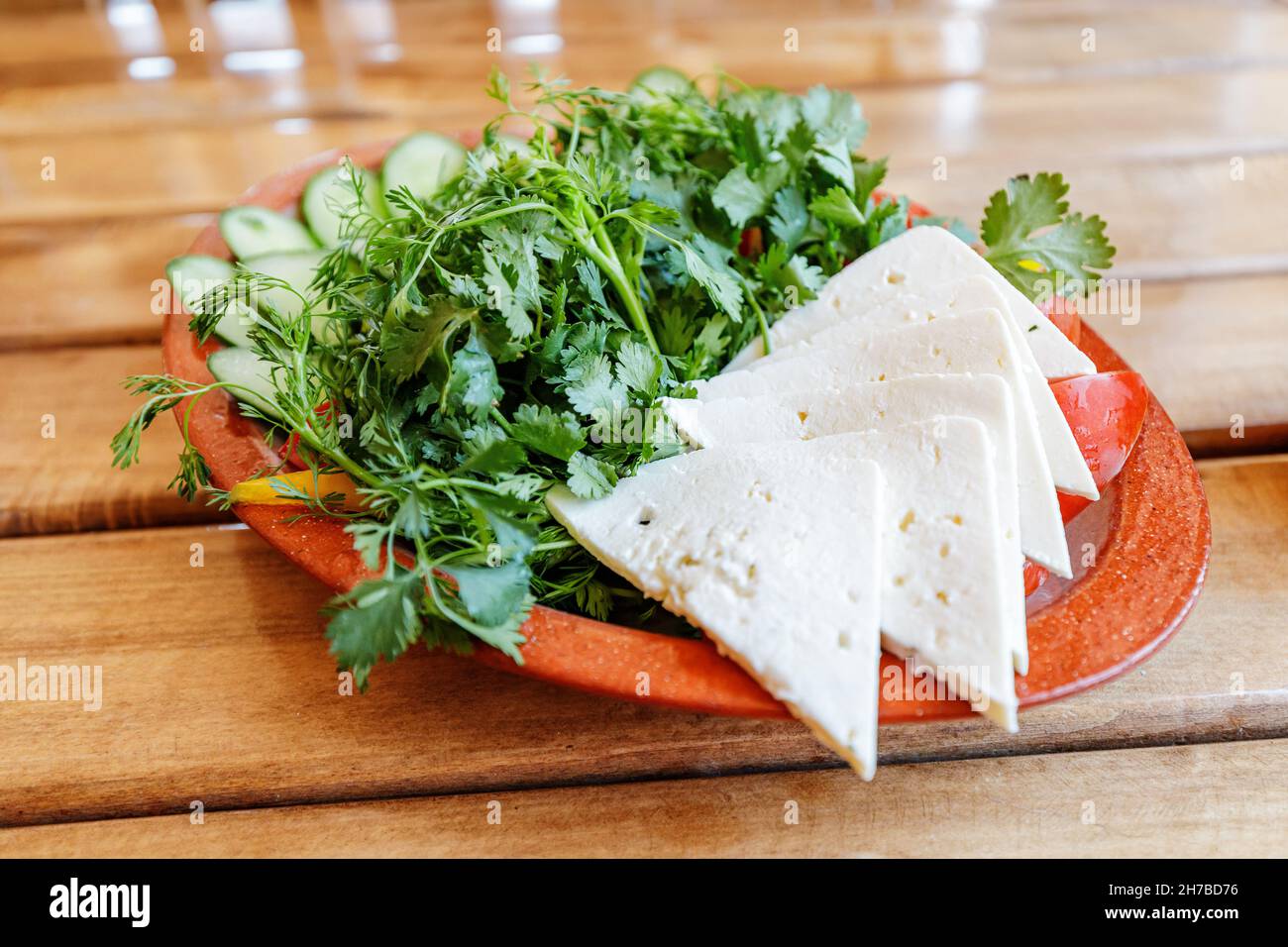 Armenian appetizer - fresh white organic goat cheese cut into pieces ...