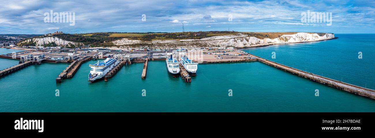 Aerial view of the Dover harbor with many ferries Stock Photo - Alamy
