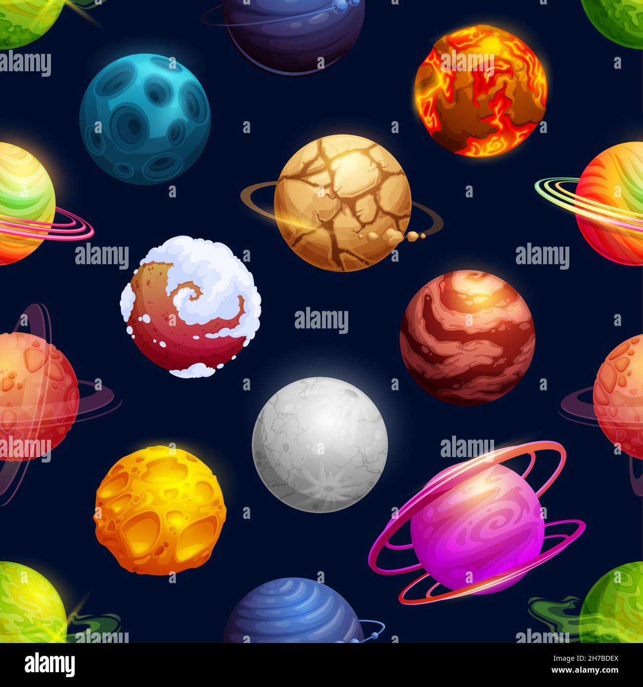 Cartoon futuristic planets, stars seamless pattern, vector galaxy ...