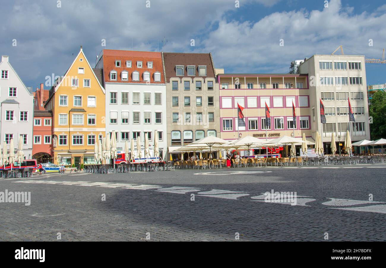 Historic colorful buildings in the city centre of Augsburg, Bavaria ...