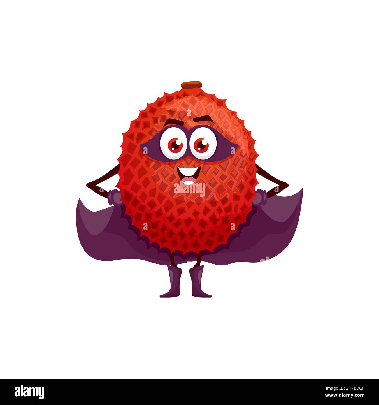 Lychee fruit, litchi cartoon superhero character in purple cape, vector ...