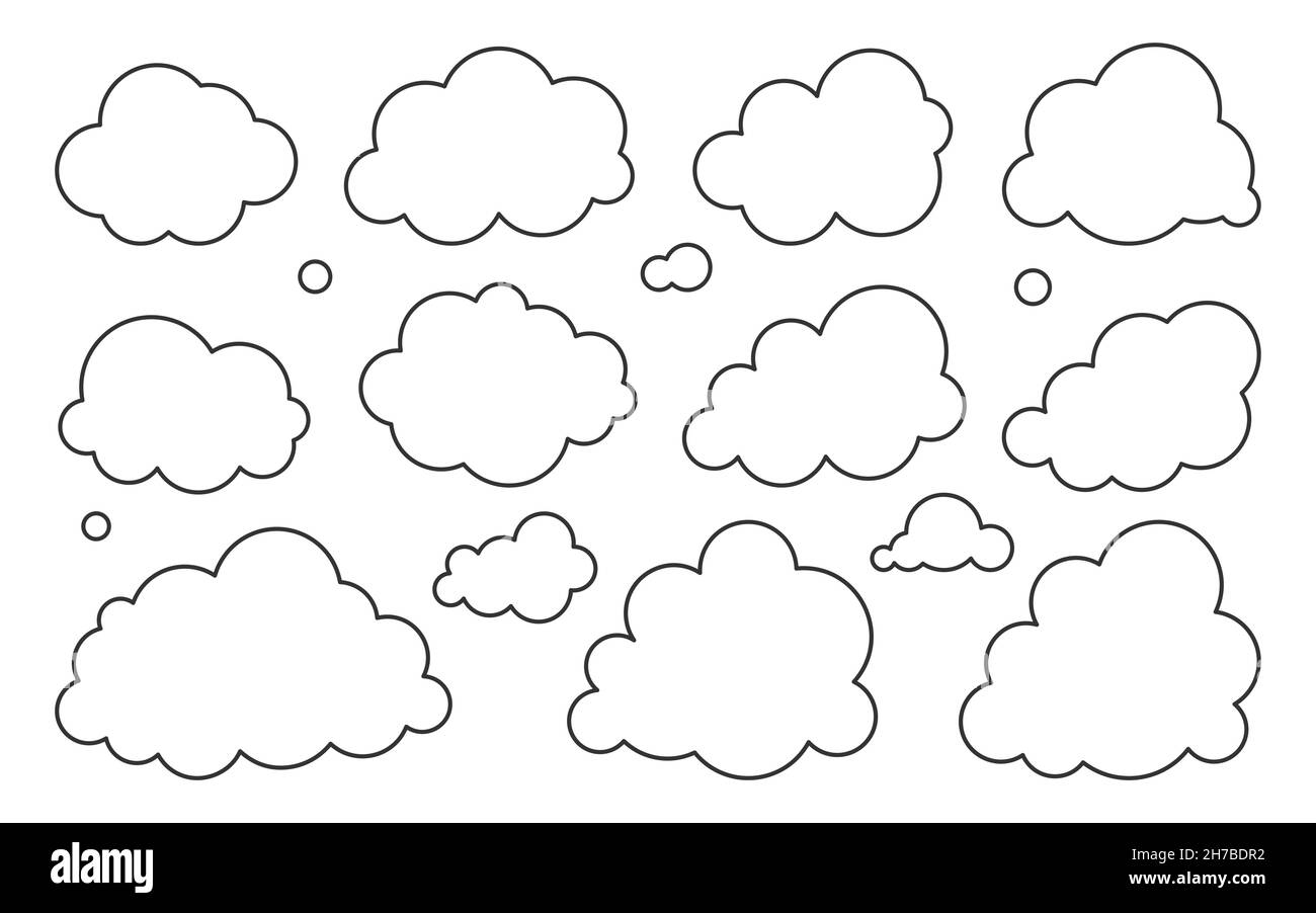 Cloud black line set. Climate weather cloudy icon. Blank form web ...