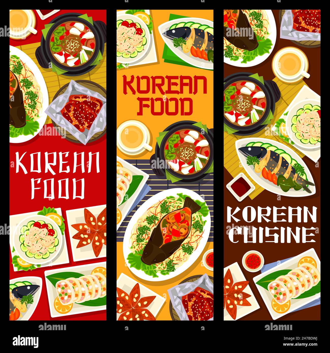 Korean cuisine food, Asian dishes and meals, Korea restaurant lunch or ...