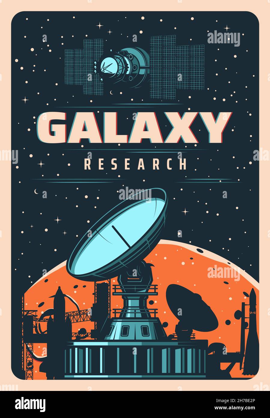 Astrophysical laboratory and space satellite. Galaxy research vector ...
