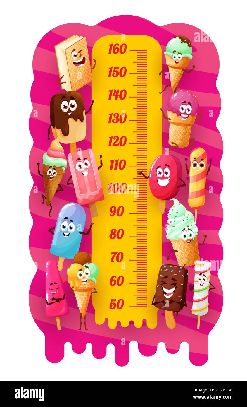 Ice cream dessert characters on kids height chart. Children growth ...
