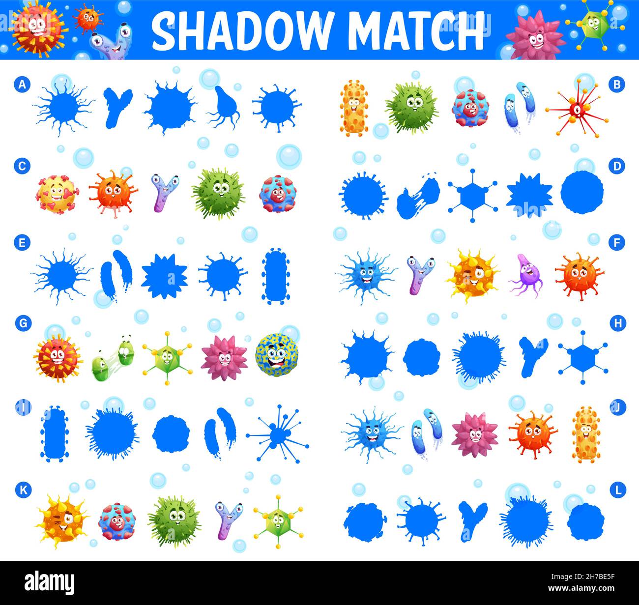 Shadow match maze game with cartoon viruses, microbes and pathogen ...