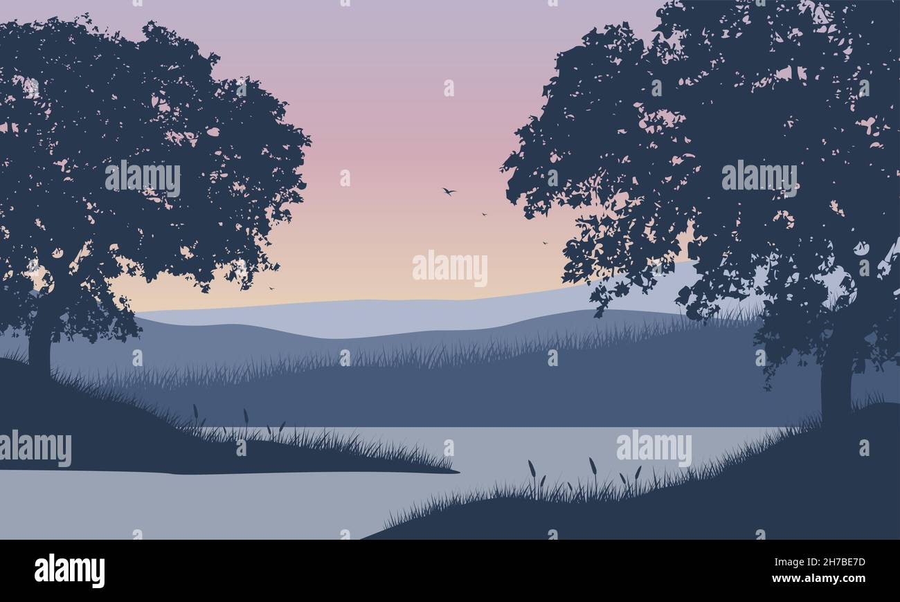 Amazing mountains from riverbank Stock Vector Images - Alamy