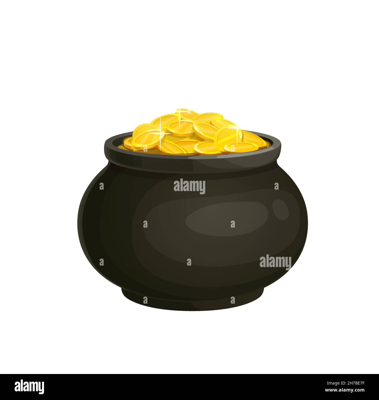 Cartoon treasure pot with golden coins. Fairytale treasure, saint ...