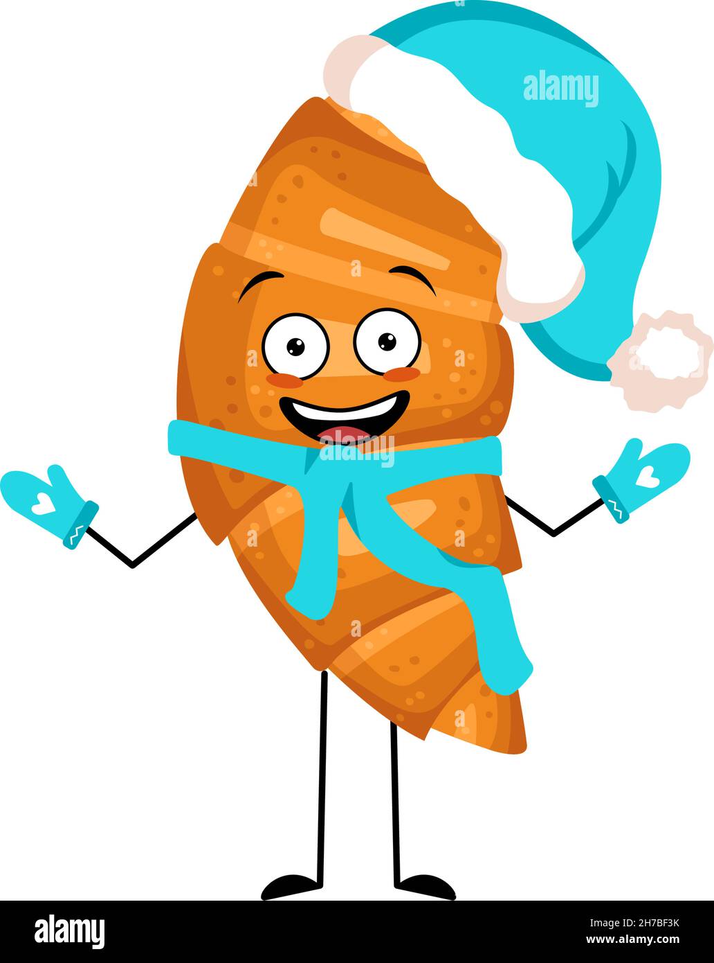 Cute croissant character with joyful emotions, happy face, smile, eyes ...