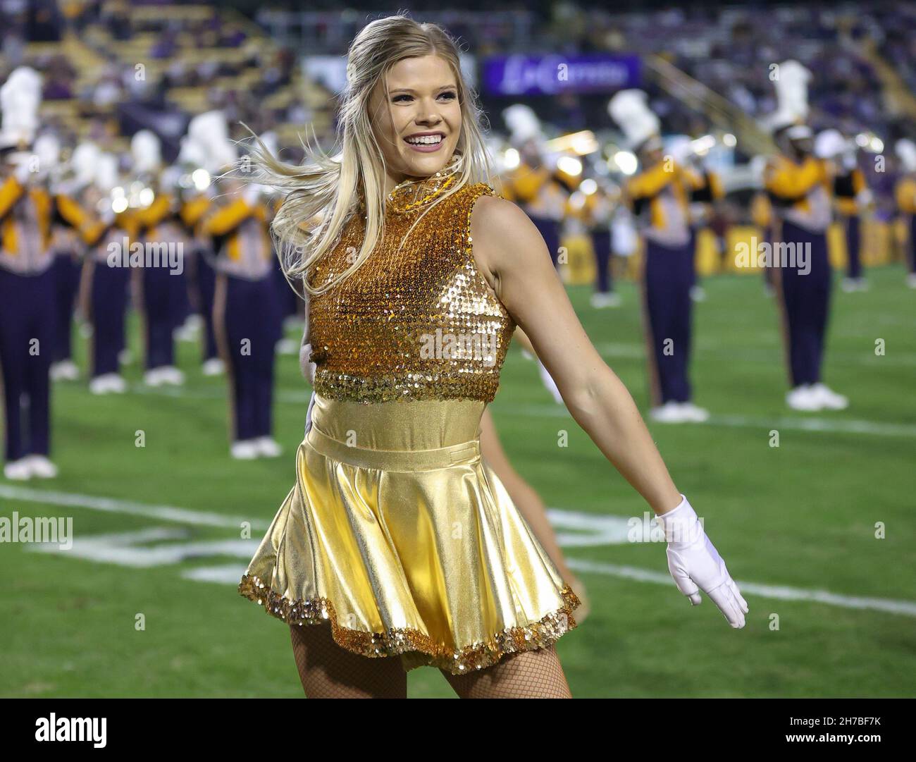 Baton Rouge, LA, USA. 20th Nov, 2021. A LSU Golden Girl peforms during ...